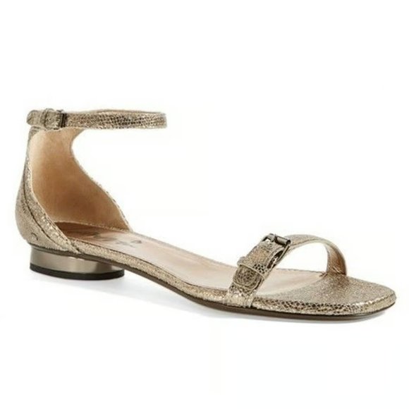 Lanvin | Shoes | Lanvin Gold Snake Print Ankle Strappy Block Heel Flat ...